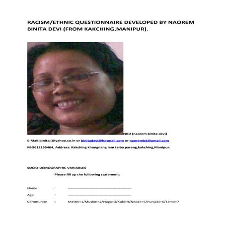 Racism inventory 33 questionnaire | PDF