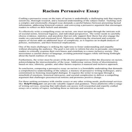 Racism Persuasive Essay. Fletcher Technical Community College | PDF