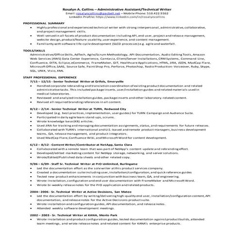 Resume, Rosalyn A. Collins - Technical Writer | DOCX