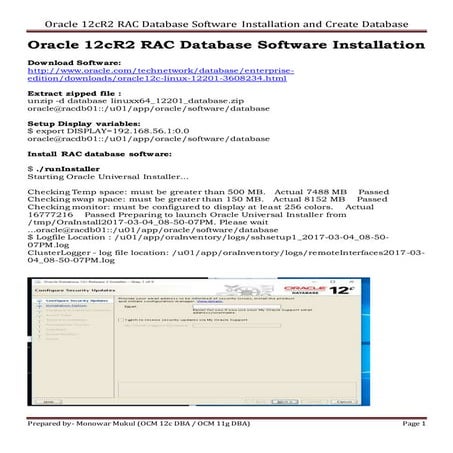 Oracle 12cr2 Rac Database Software Installation And Create Database Pdf
