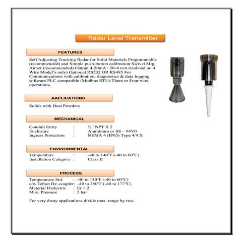 Radar Level Transmitter for Liquids | PDF | Radio Control | Hobbies ...