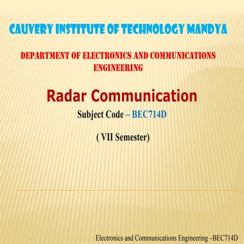 Radar Systems- Unit- I : Basics of Radar | PPTX