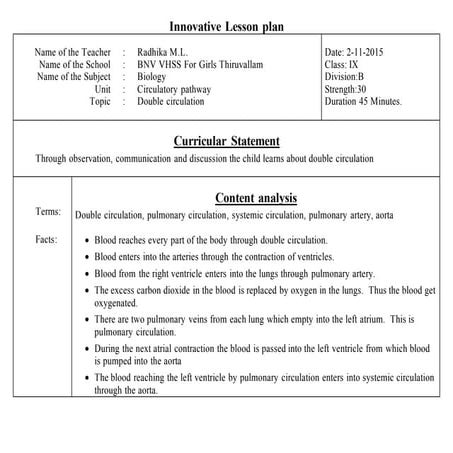 Innovative lesson plan | DOCX | Heart and Cardiovascular Diseases ...