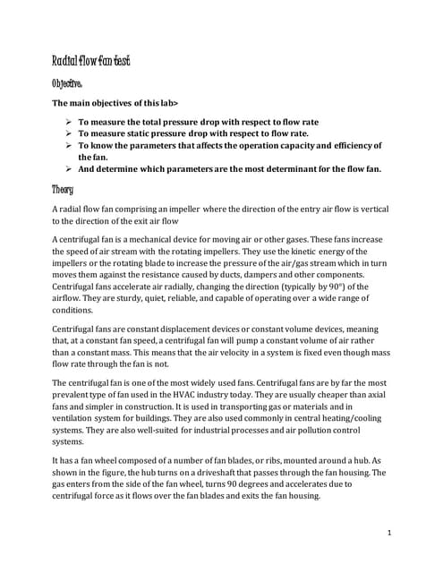 Radial flow fan test | DOCX | Physics | Science