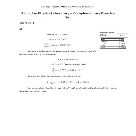 Radiation Physics Laboratory – Complementary Exercise Set | PDF