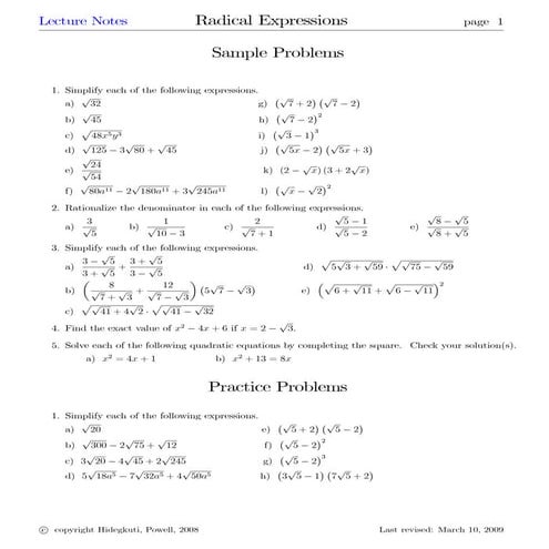 Mathematics 9 Radical Expressions (1) | DOC