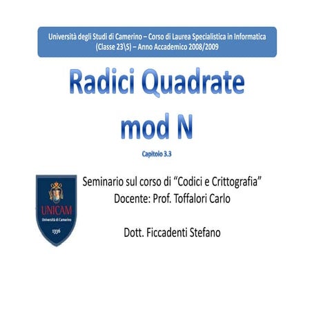 Radici quadrate mod n | PPT