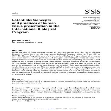 Latent life: Concepts and practices of human tissue preservation in the ...