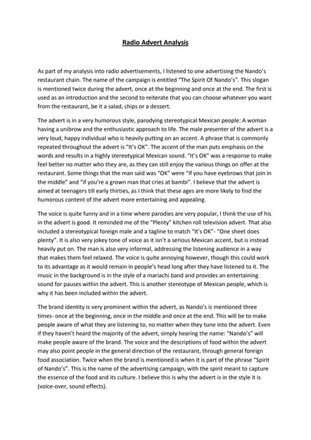 Nandos advert analysis finished | DOCX | Advertising Industry | Industries