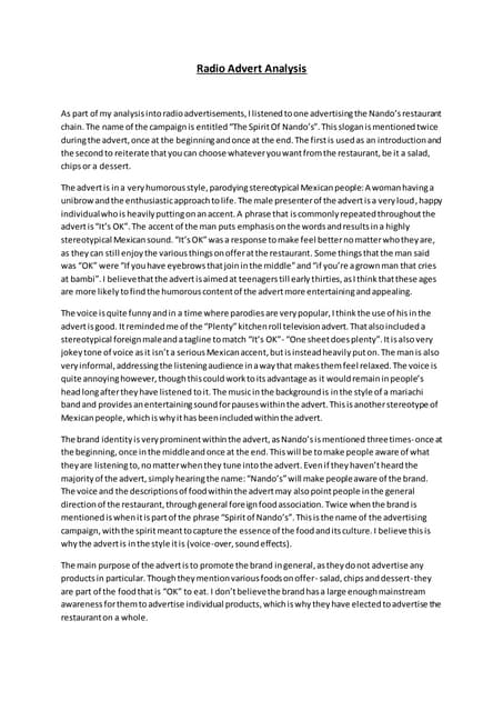 Nandos advert analysis finished | DOCX | Advertising Industry | Industries
