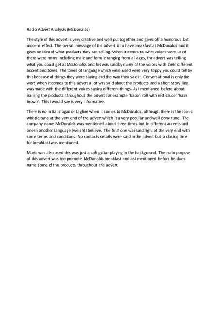 Radio advert analysis sheet (sainsburys) | DOCX