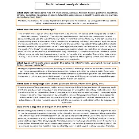 Nandos advert analysis finished | DOCX