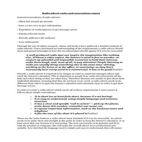 Radio advert report | DOCX | Music | Entertainment