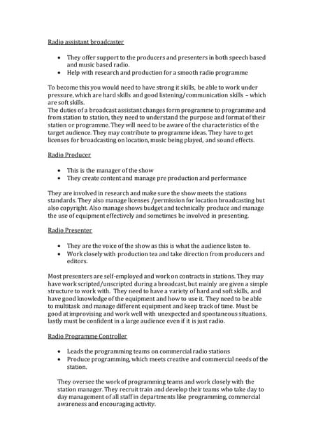 Radio Job Roles Unit 14 | PDF