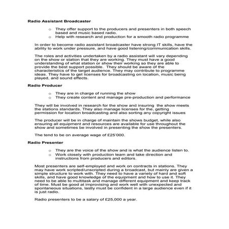 Radio Job Roles Unit 14 | DOC