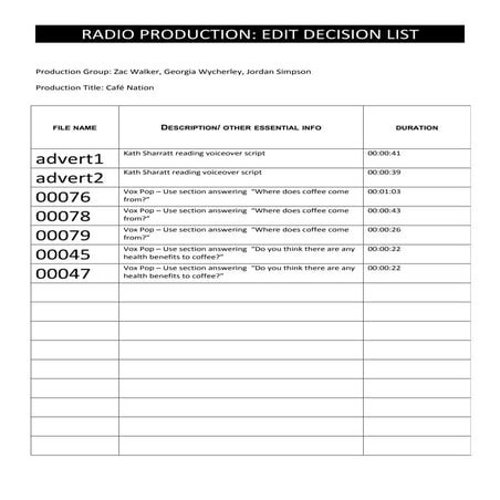 Radio Edit Decision List | DOC