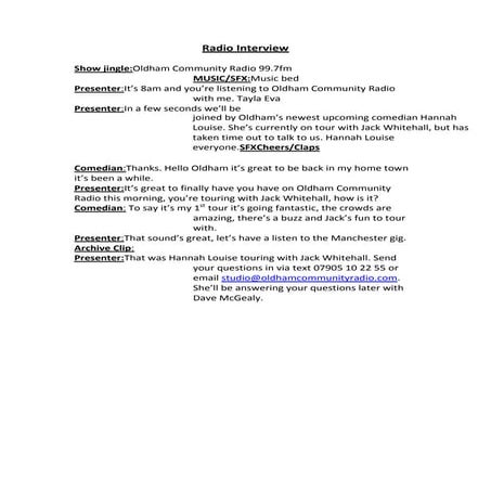Radio Interview Script Radio Interview Script