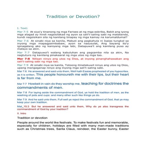 Bible Study Lesson About Tradition or Devotion.docx