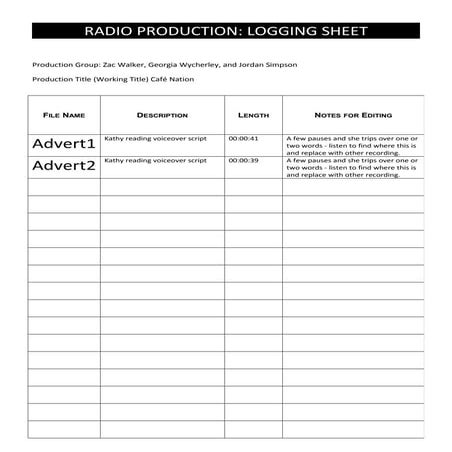 Radio logging sheet | DOC