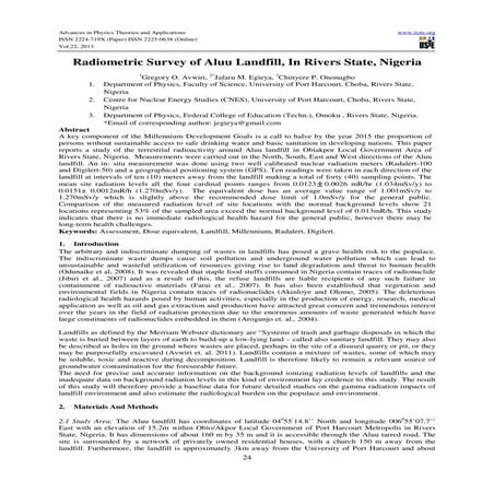 Radiometric survey of aluu landfill, in rivers state, nigeria | PDF