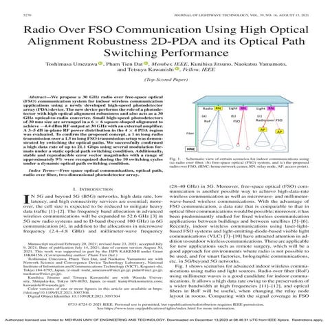 Radio Over Fso Communication Using High Optical Alignment Robustness 2d Pda And Its Optical Path
