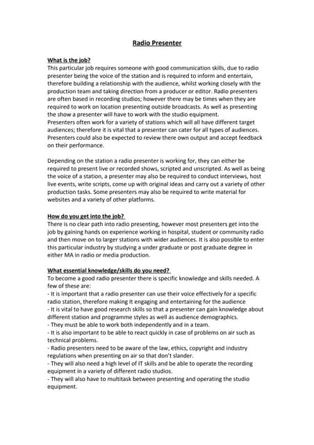 Job Roles In The Radio Industry | PPTX | Audio Production | Content ...