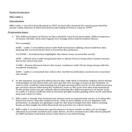Radio production | DOCX | Talk Radio | Genres