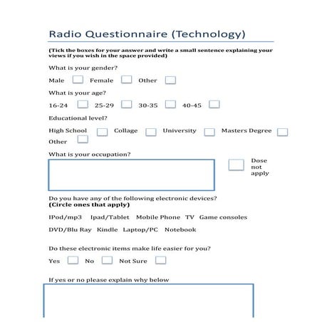 Radio questionnaire | PDF