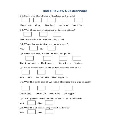 Radio Trailer Questionnaire | XLS