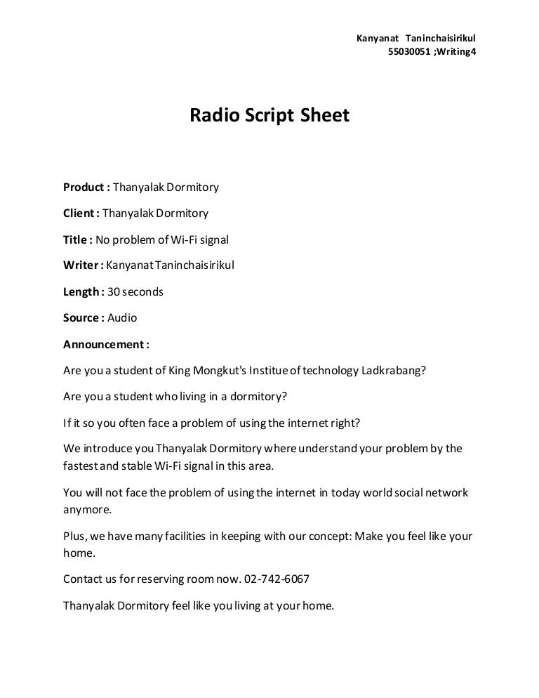 Radio script sheet