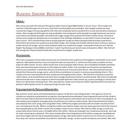 Radio show review | DOCX | Talk Show | Genres
