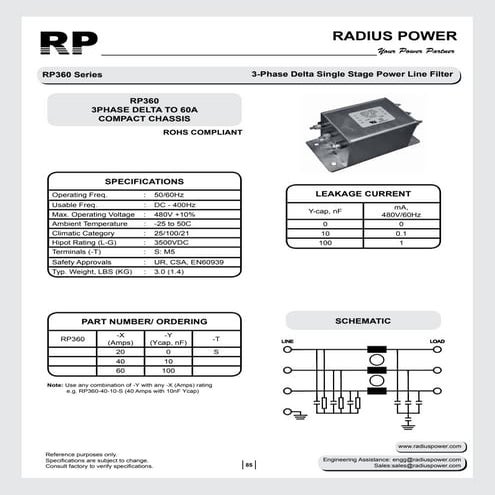 Radius Power – Three Phase EMI Filters RP360 Delta Series | PDF | Radio ...