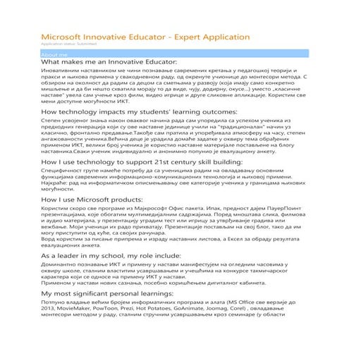 Rad za microsoft innovative educator | PDF