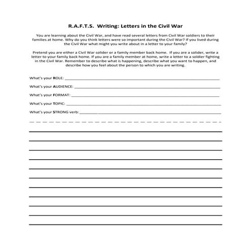Raft writing assignment civil war letters | PDF