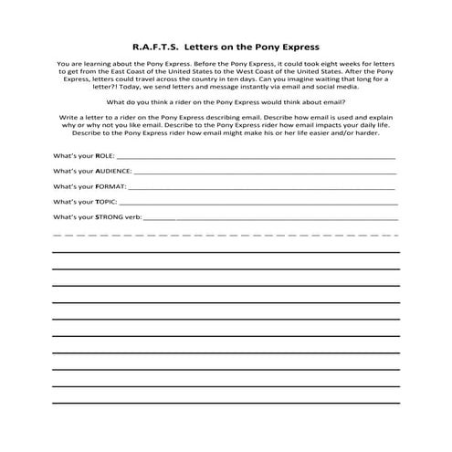 Raft writing assignment pony express | PDF