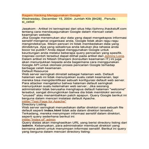 Dasar Dasar Google Hacking | PPTX