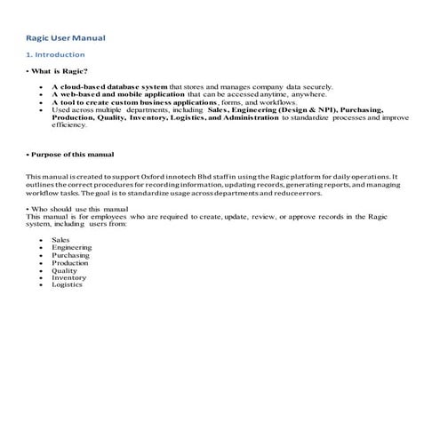 Ragic User Manual-Oxford innotech bhd(OXB) | PDF