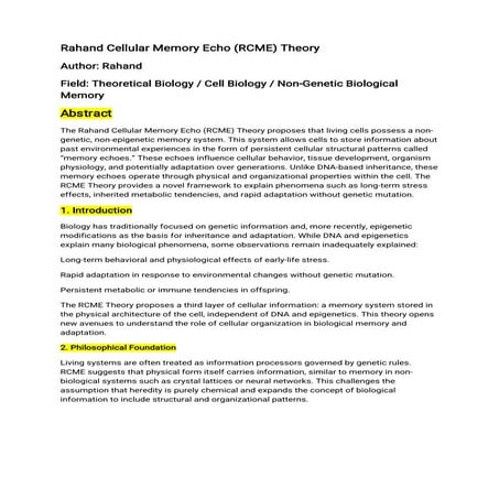 Rahands Cellular Memory Echo theory 2025 | PDF