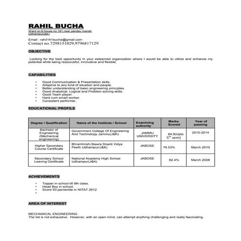 Rahil be mech_cv (1) | DOCX | Education