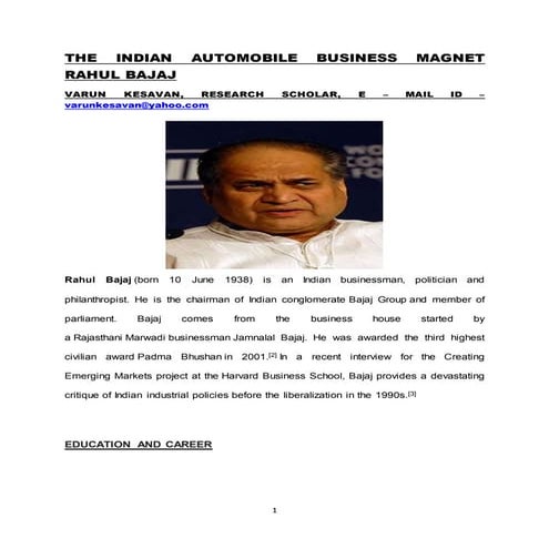 PowerPoint Presentation on Rahul Bajaj . | PPTX