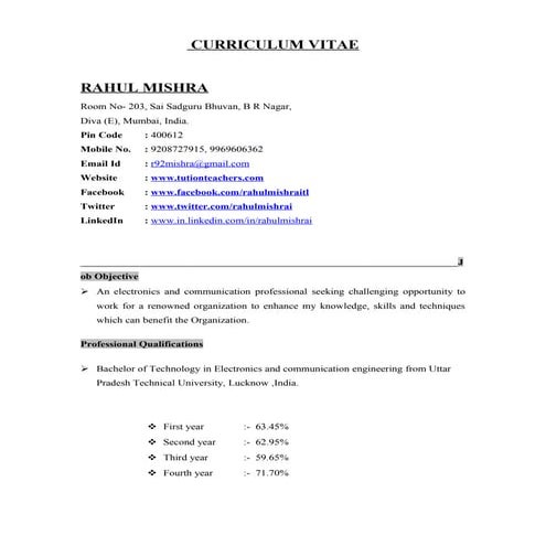 Rahul cv | DOC | Desktops | Computing