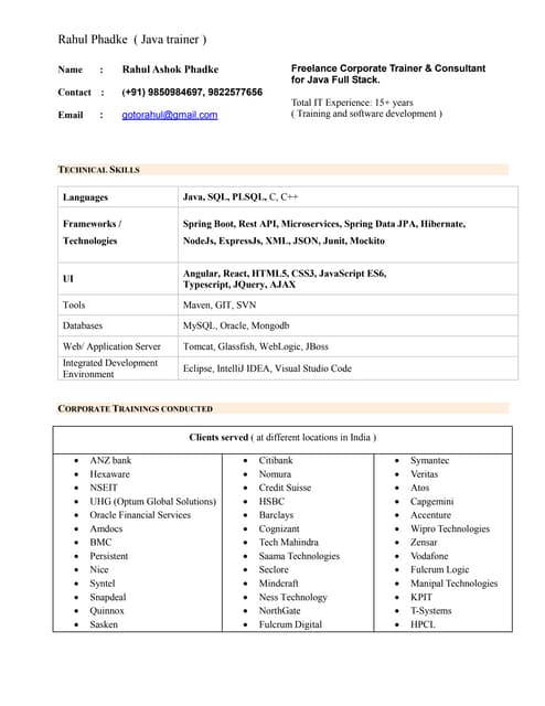 Rahul Phadke Java Full Stack Freelance Trainerdoc 3545