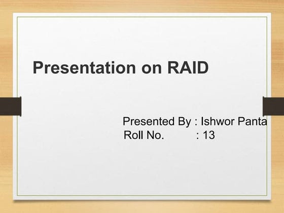 Raid and its levels | PPTX | Data Storage and Warehousing | Computing