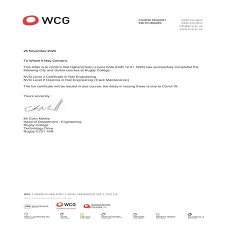 Rail engineering confirmation of course completion (10) | PDF