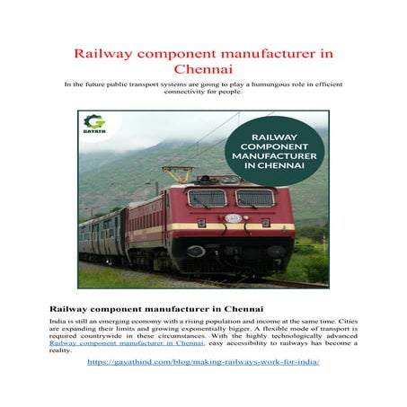Railway component manufacturer in Chennai | PDF | Rail Travel | Travel Type