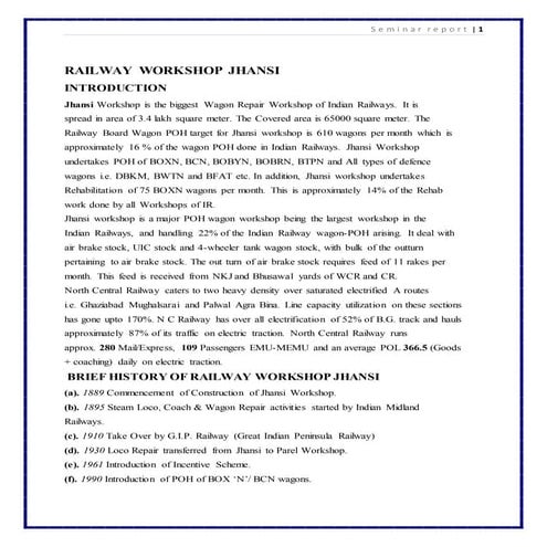 railway workshop Training | PPTX