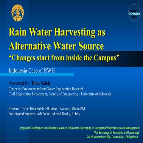Rain Water Harvesting As Alternative Water Source | PPT