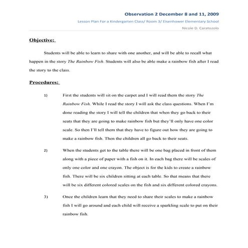 Rainbow fish lesson plan | PDF
