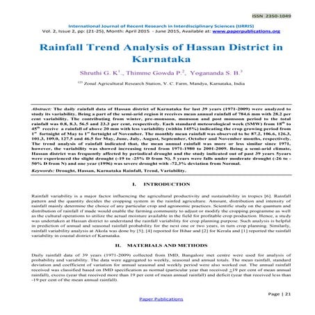 Rainfall Trend Analysis of Hassan District in Karnataka | PDF