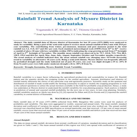 Rainfall Trend Analysis of Mysore District in Karnataka | PDF